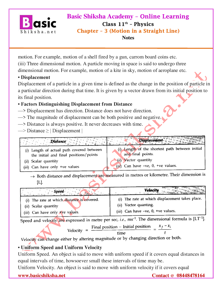 CBSE Class 11 Physics Chapter 3 NCERT Notes