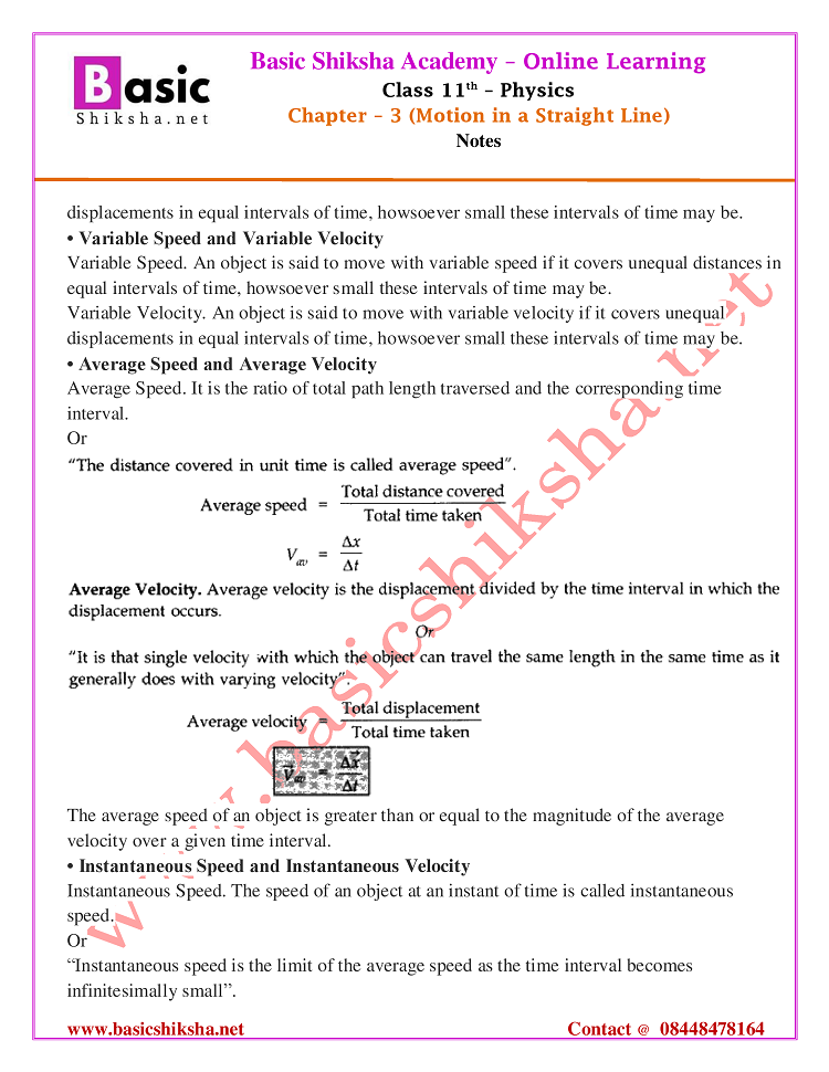 CBSE Class 11 Physics Chapter 3 NCERT Notes