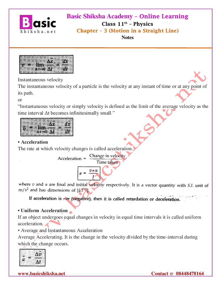 CBSE Class 11 Physics Chapter 3 NCERT Notes