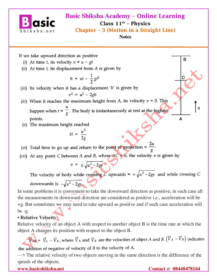 CBSE Class 11 Physics Chapter 3 NCERT Notes