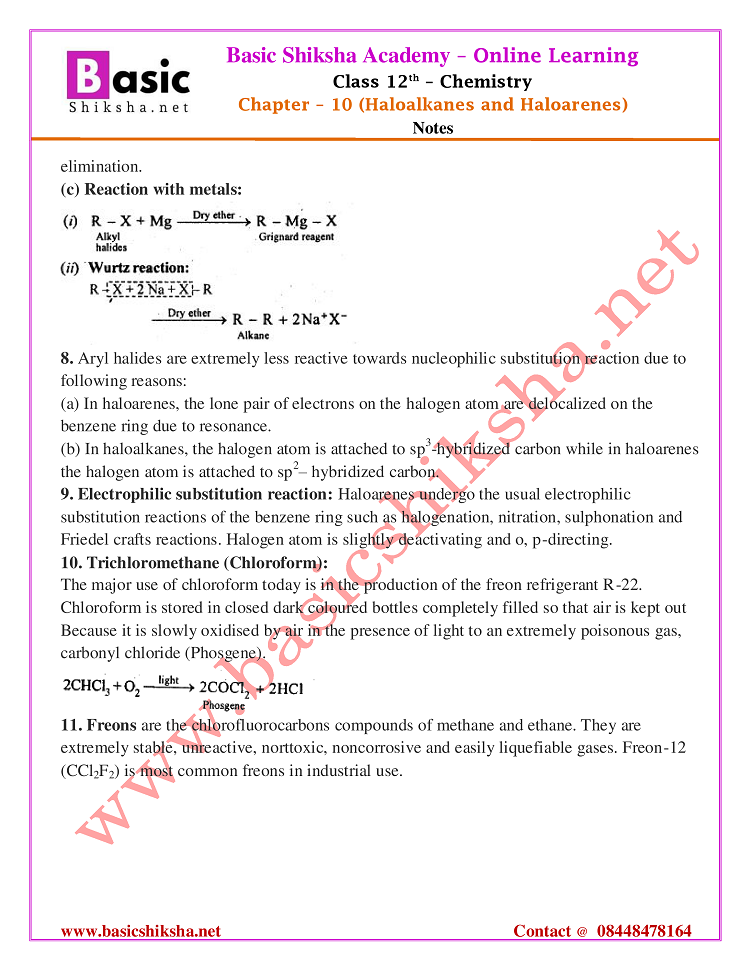 CBSE Class 12 Chemistry Chapter 10 NCERT Notes