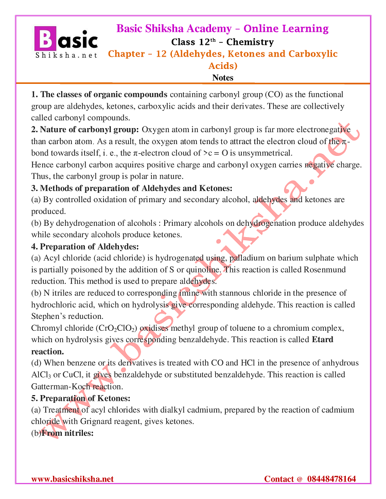 CBSE Class 12 Chemistry Chapter 12 NCERT Notes