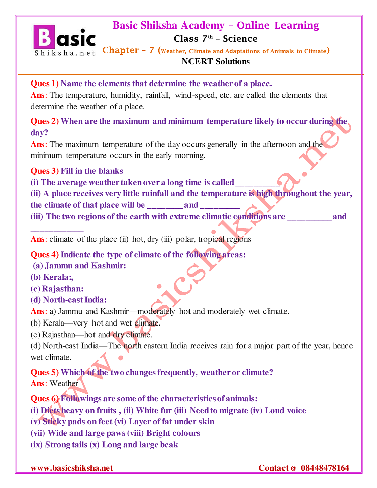 CBSE Class 7 Chapter 7 Science NCERT Questions Answers