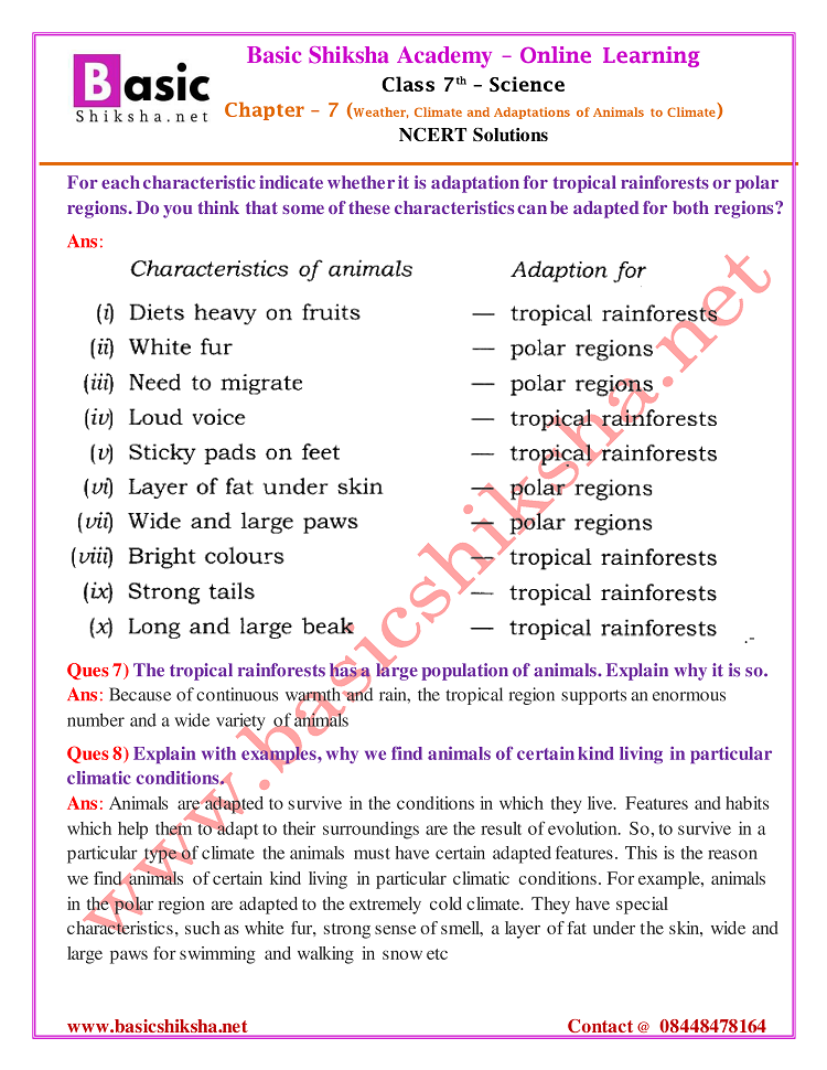 CBSE Class 7 Chapter 7 Science NCERT Questions Answers