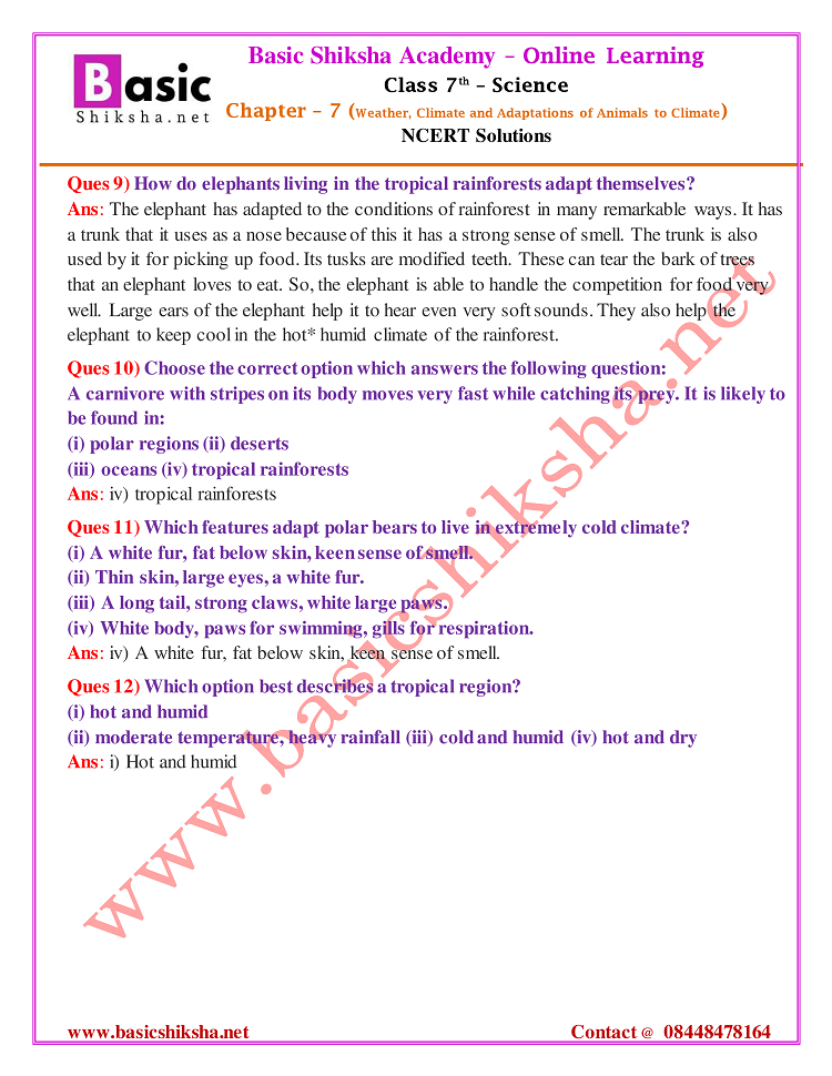 CBSE Class 7 Chapter 7 Science NCERT Questions Answers
